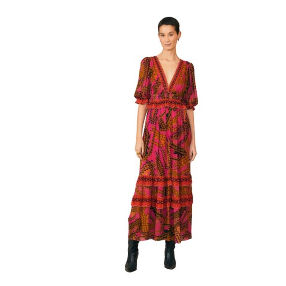 FARM Rio | Dresses | Farm Rio Nwt Pink Croco Short Sleeve Maxi Dress ...